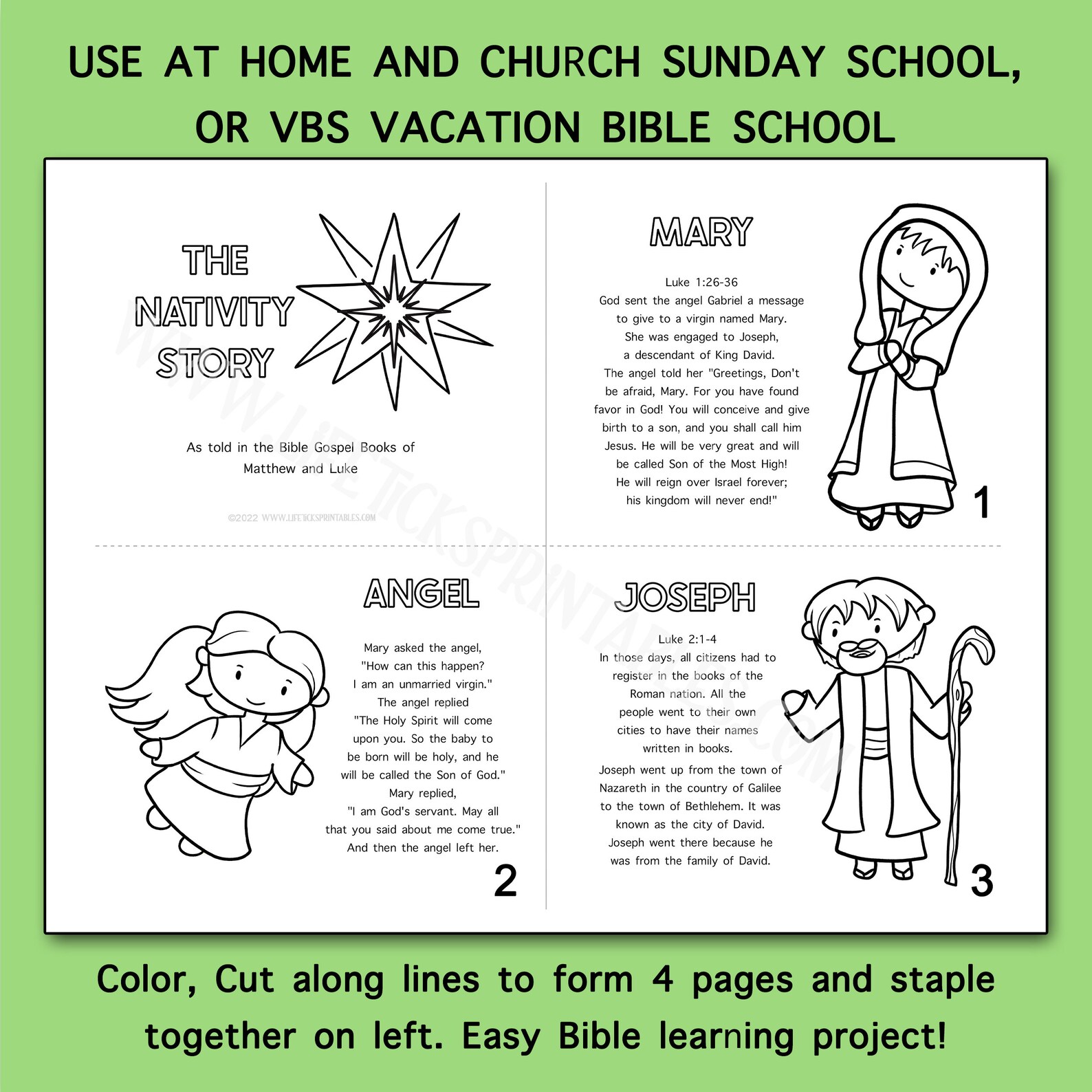 The Nativity Story Book Craft | Bible Coloring & Bible Memory Verse ...