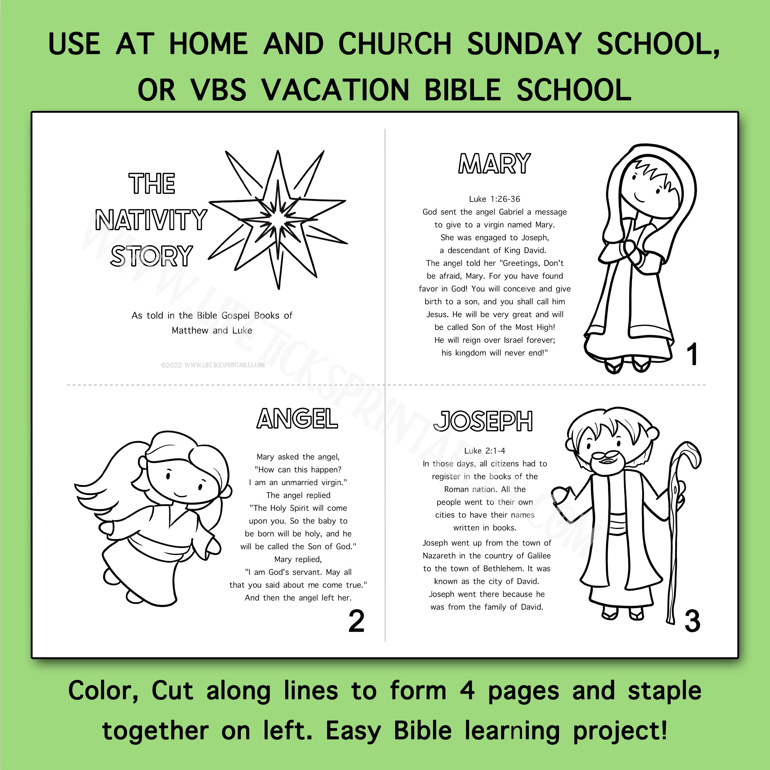The Nativity Story Book Craft | Bible Coloring & Bible Memory Verse ...