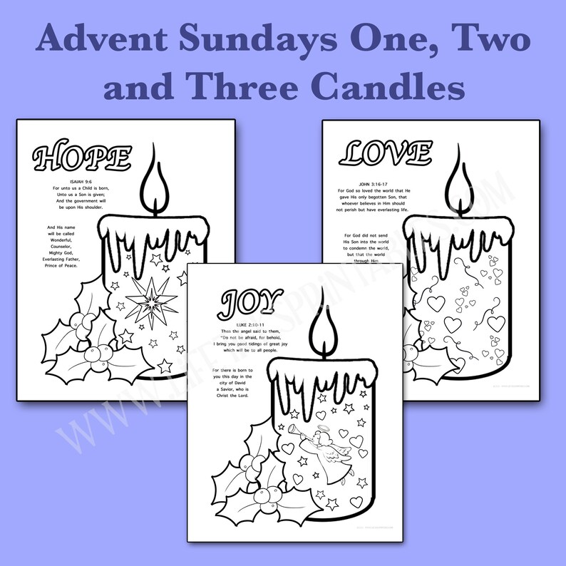 Advent Candles Coloring Pages: Bible Verses, Christmas Activity (PDF ...