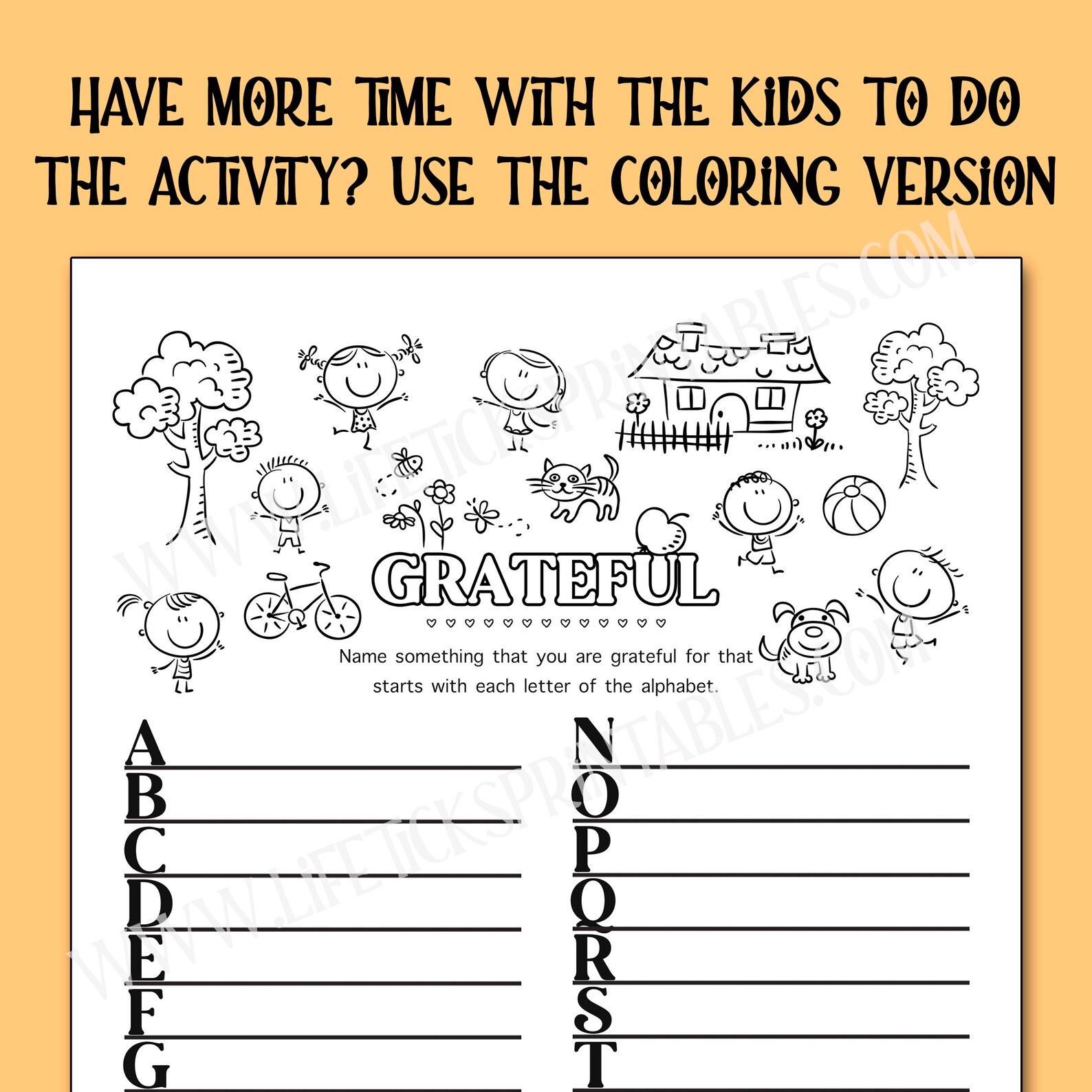 Grateful ABC Alphabet Activity: Thanksgiving Word Color & BW Activity ...