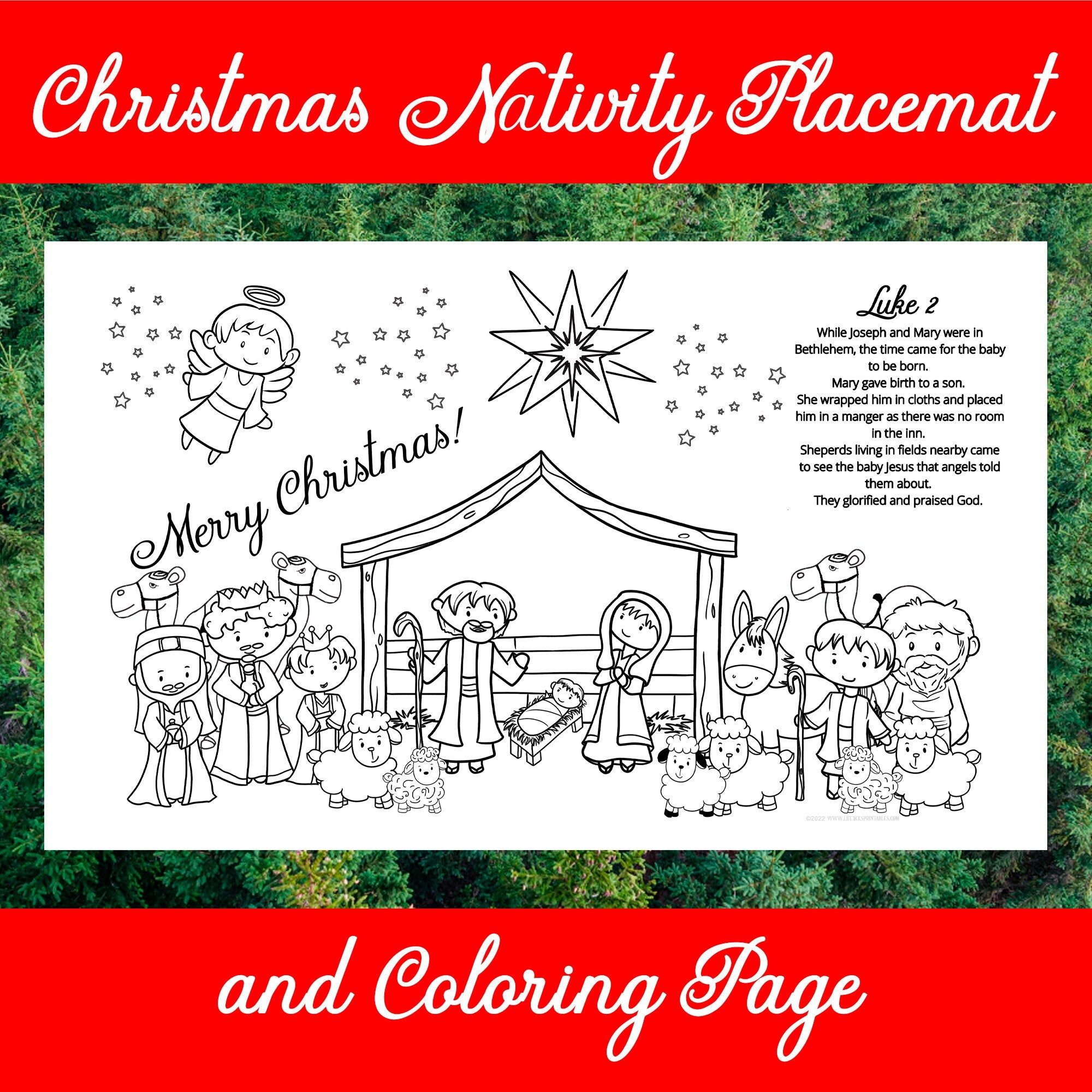 Children's Christmas Nativity Coloring Party Placemat: Bible Verse ...