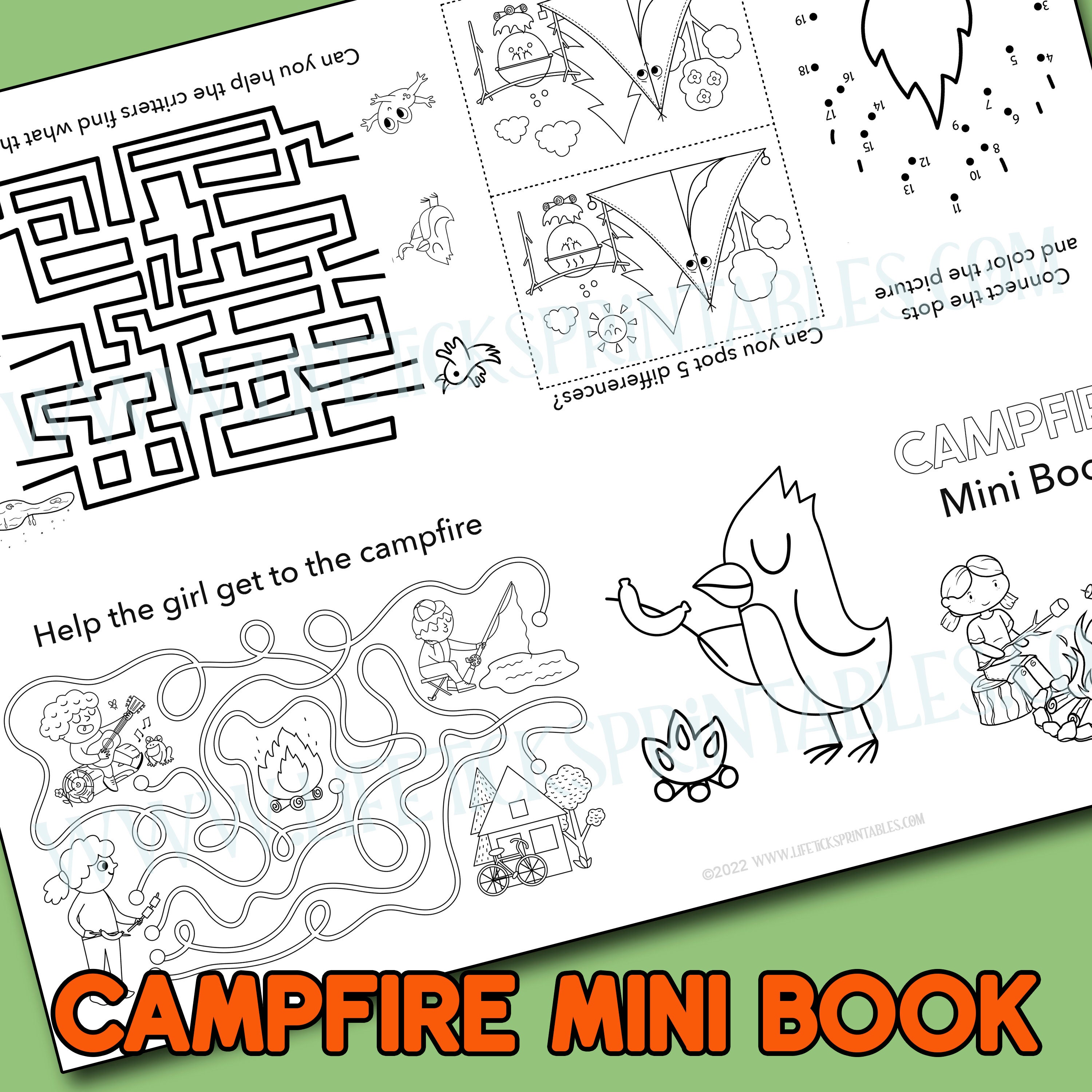 Campfire Coloring Mini Zine Fun Coloring Activity Mini Book Fold Cut ...