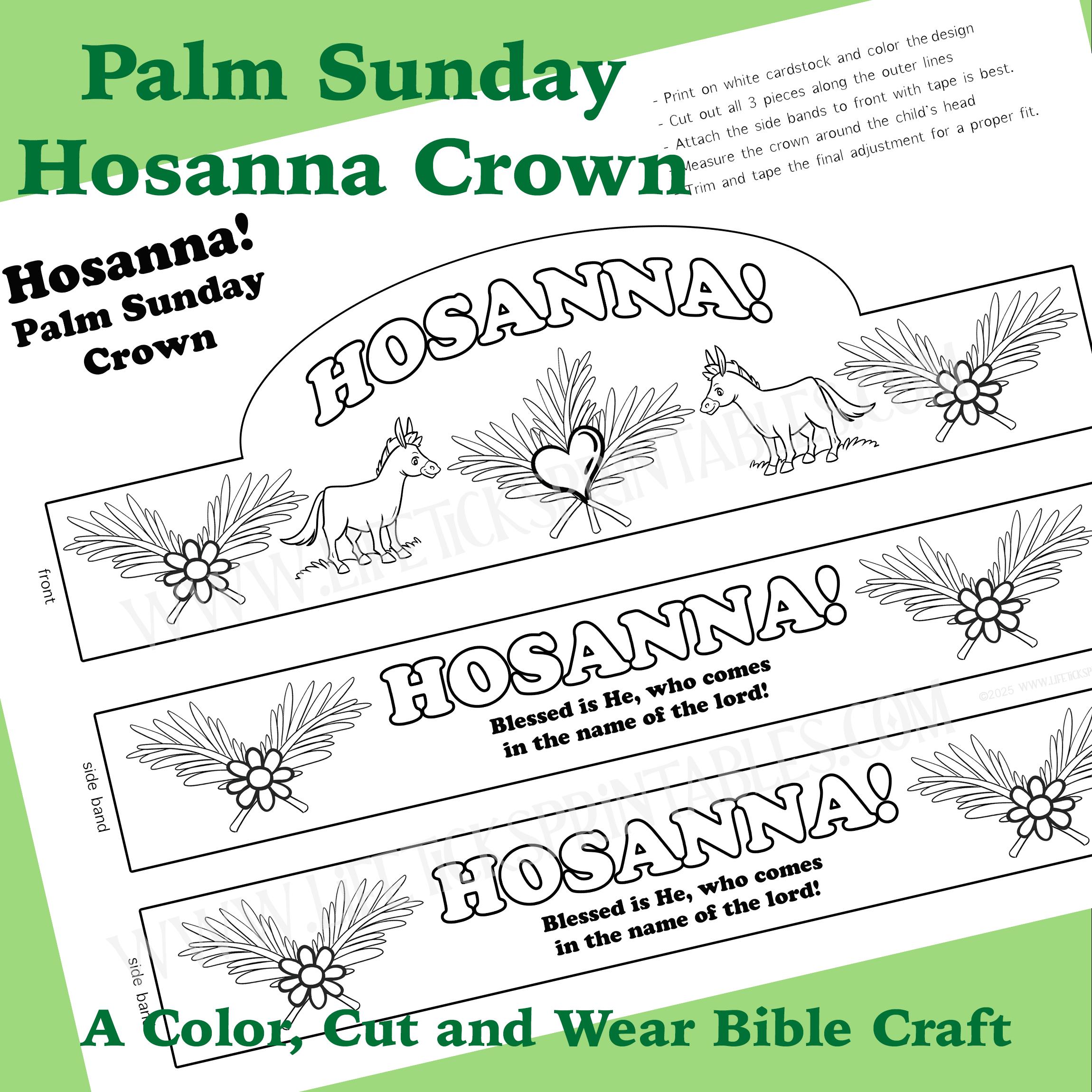 Palm Sunday Hosanna Coloring Crown | Christian Bible Memory Verse ...