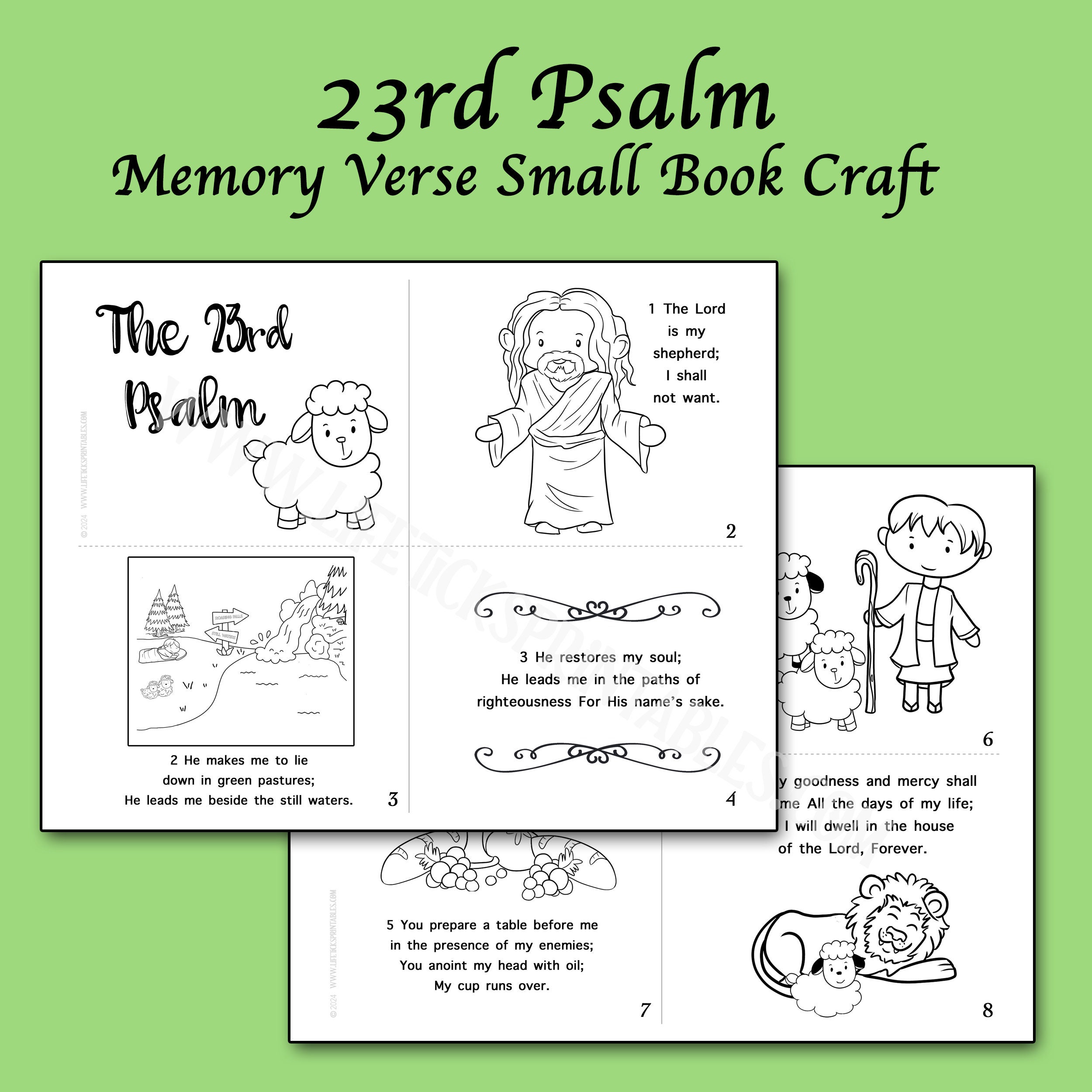 23rd Psalm Small Coloring Book Craft: Bible Memory Verse Activity (PDF ...