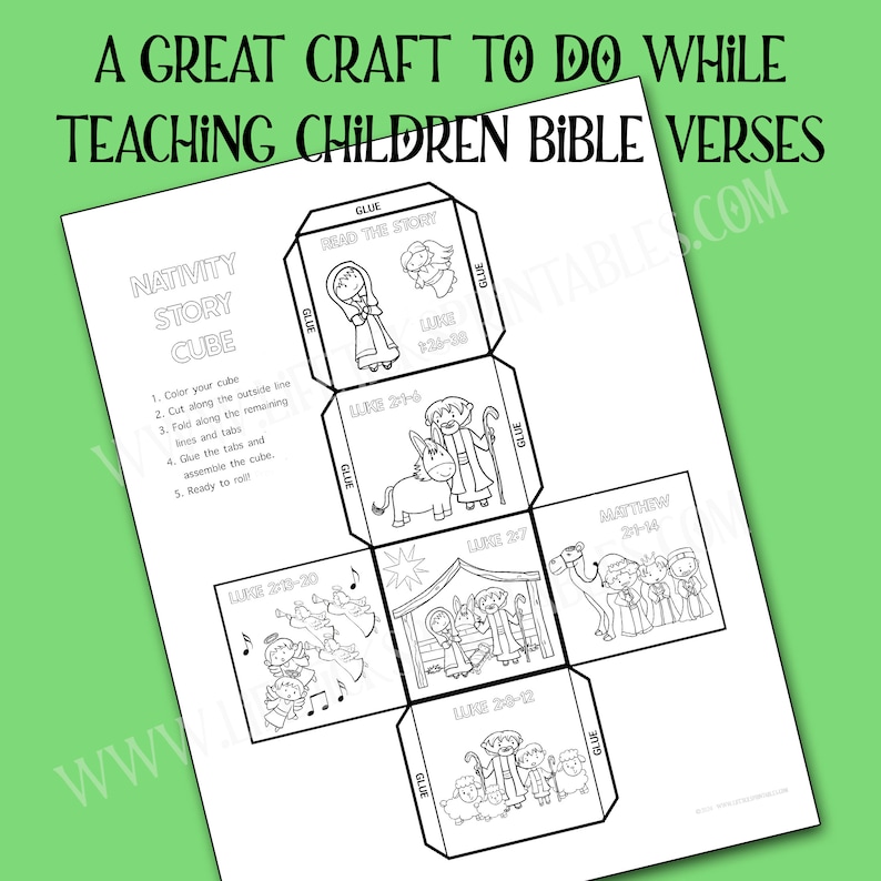 Christmas Nativity Story Coloring Cube Craft: Bible Verse Activity (PDF ...