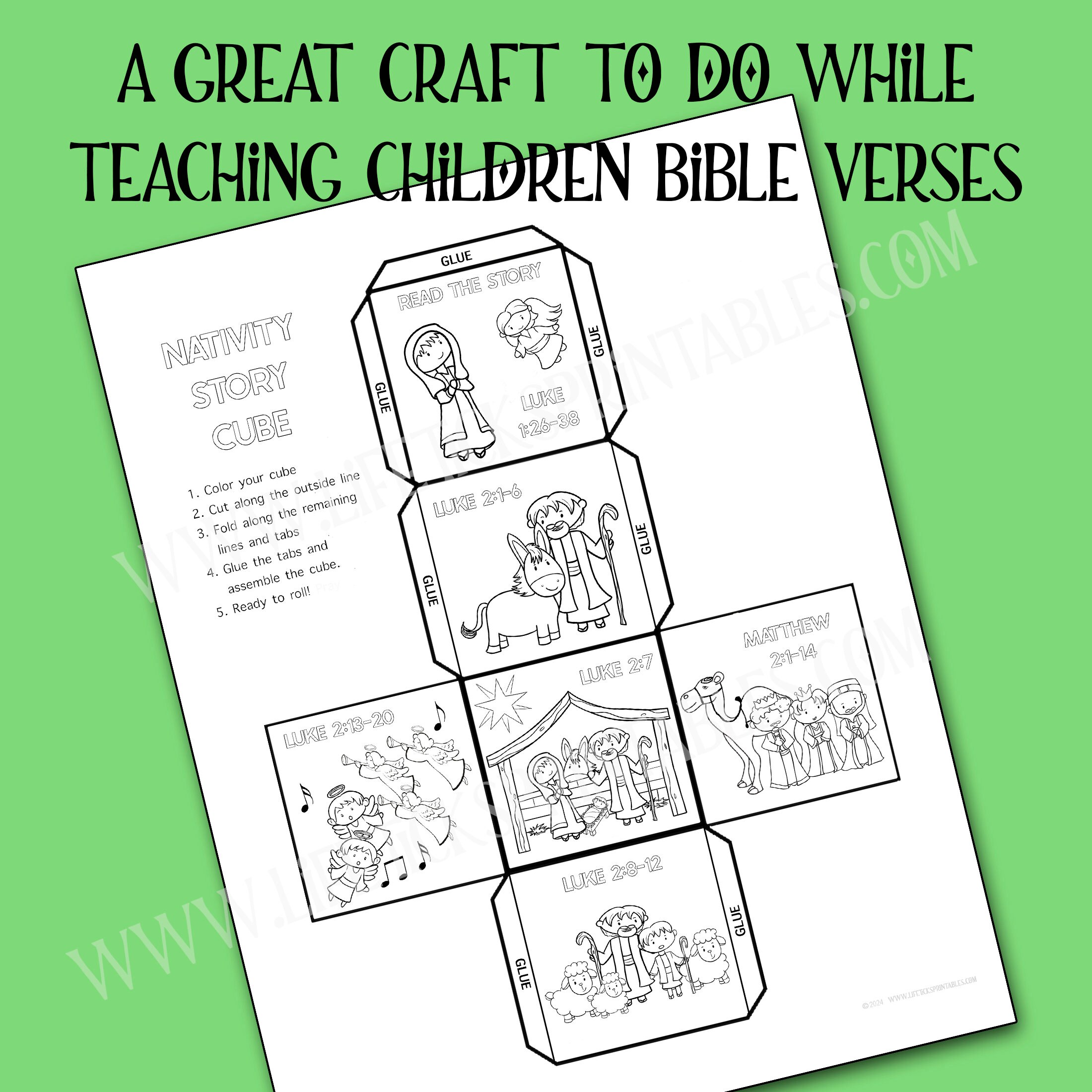 Christmas Nativity Story Coloring Cube Craft: Bible Verse Activity (PDF ...