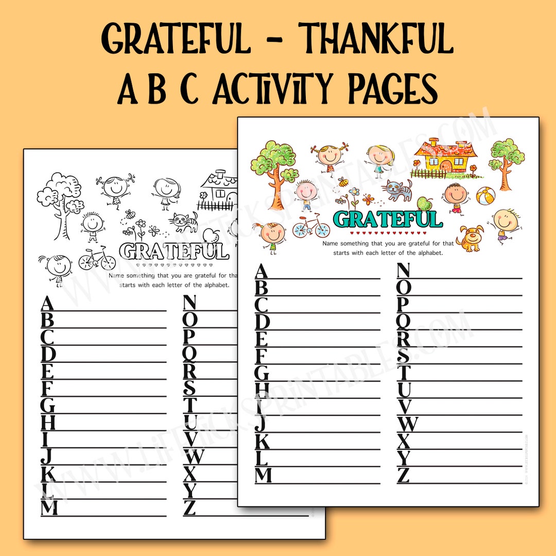 Grateful Thankful ABC Alphabet Activity Pages | Thanksgiving Word ...