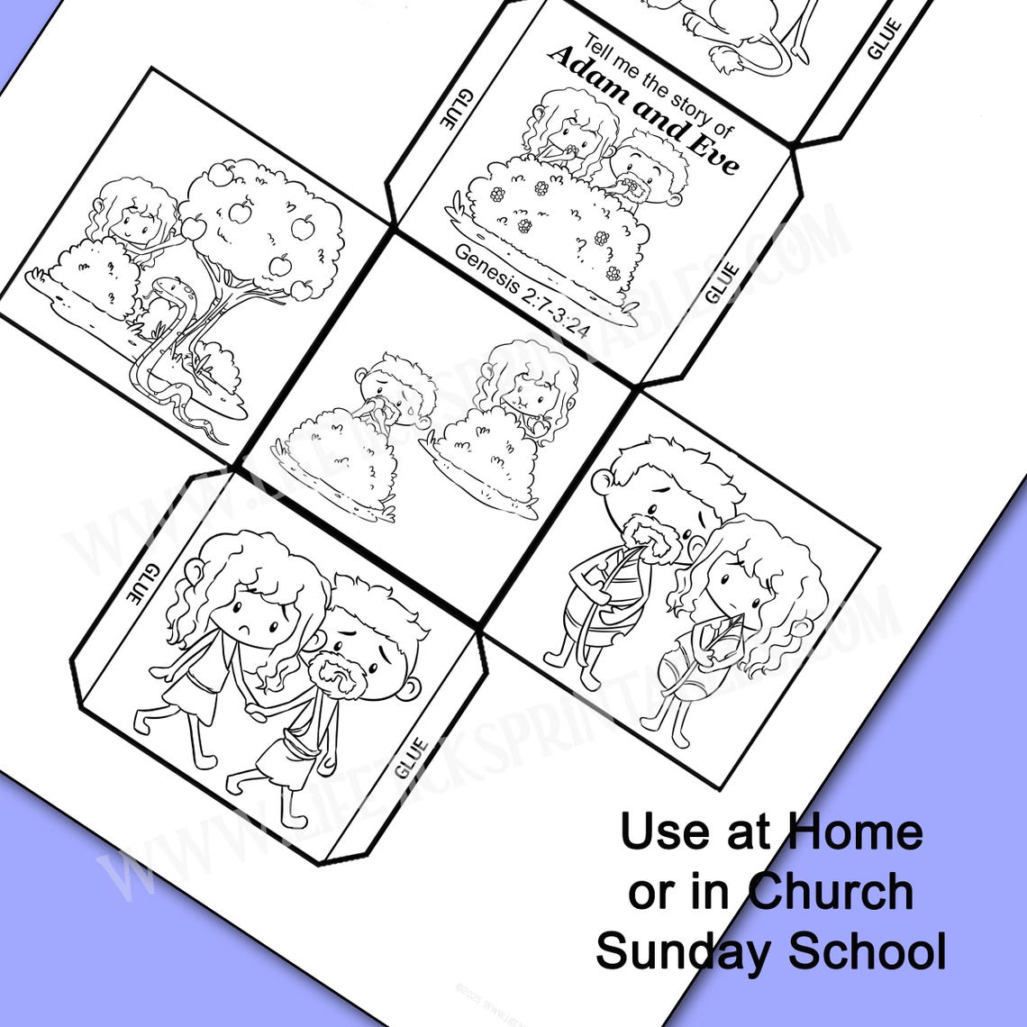 Adam and Eve Coloring Cube Craft: Genesis Bible Story (PDF) - Etsy