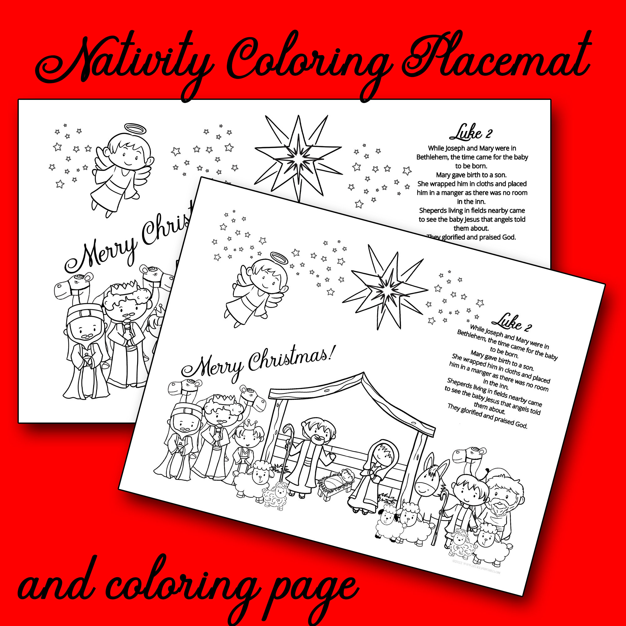 Children's Christmas Nativity Coloring Placemat | True Story From Luke ...