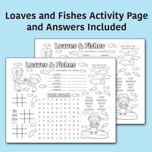 Loaves and Fishes Bible Story Activity: Coloring Page, Word Games (PDF ...
