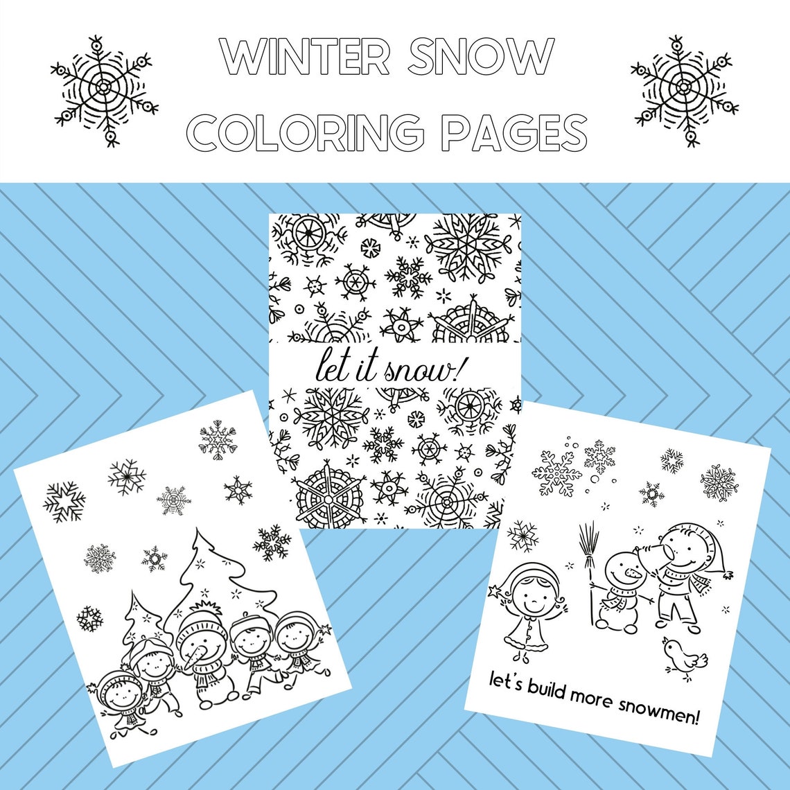 Winter Snow Children's Coloring Pages Snowman Fun Sleds and Snowflakes ...