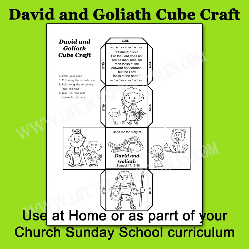 David & Goliath Coloring Cube: Bible Verse Craft (PDF) - Etsy