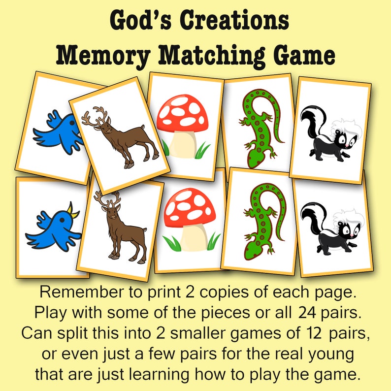 God's Creations Memory Matching Game: Printable With Instructions (PDF ...