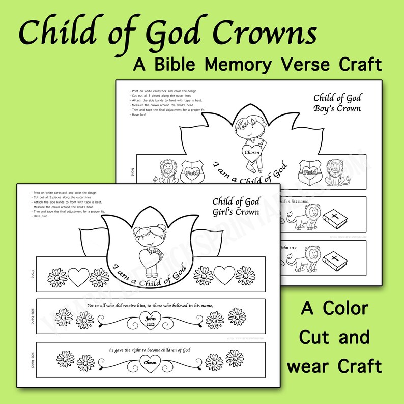 John 1:12 Child of God Crown | Bible Memory Verse Activity | Color, Cut ...