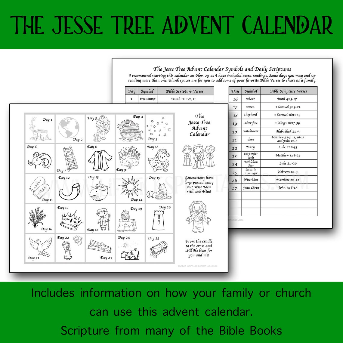 The Jesse Tree Advent Calendar: Christmas Bible Verse Coloring Activity ...