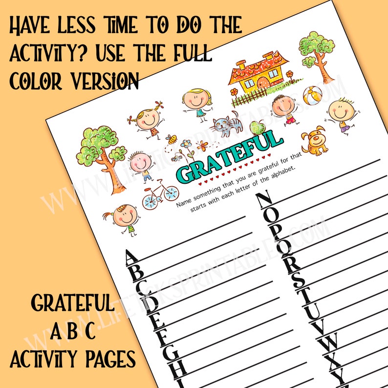 Grateful ABC Alphabet Activity: Thanksgiving Word Color & BW Activity ...