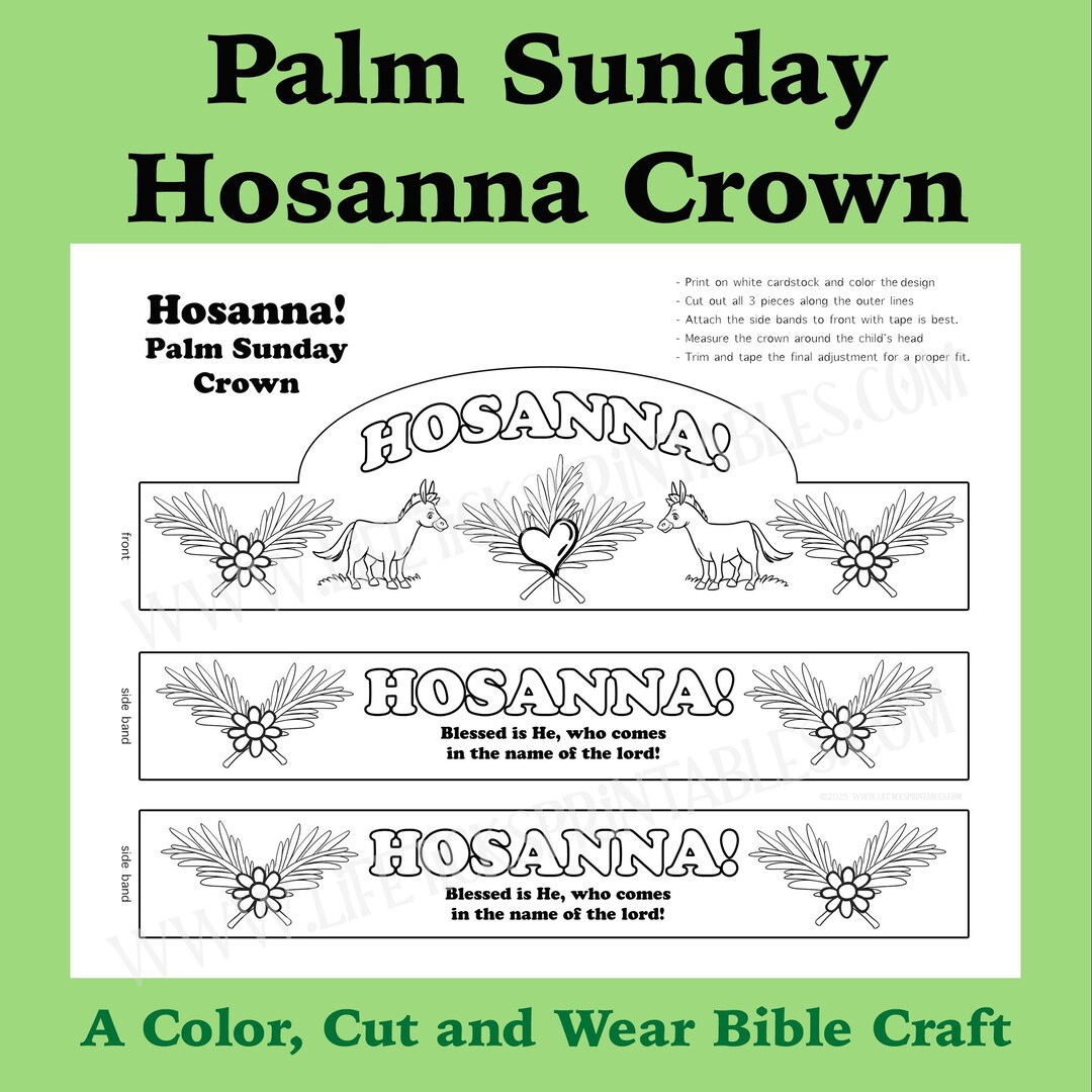 Palm Sunday Hosanna Coloring Crown | Christian Bible Memory Verse ...