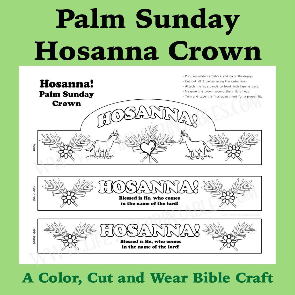 Palm Sunday Hosanna Coloring Crown | Christian Bible Memory Verse ...