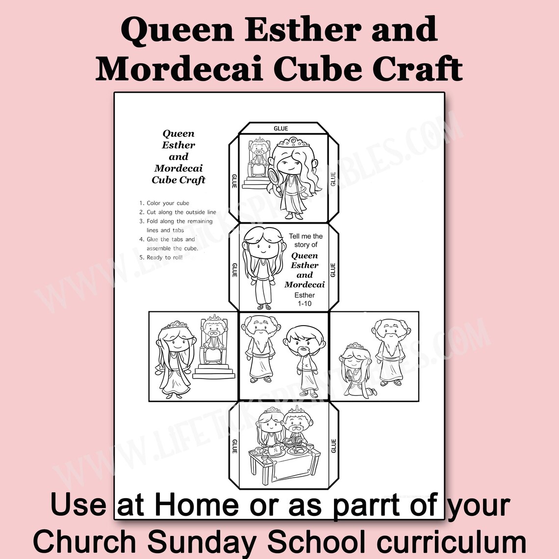 Queen Esther Coloring Cube Craft: Bible Story Activity (PDF) - Etsy