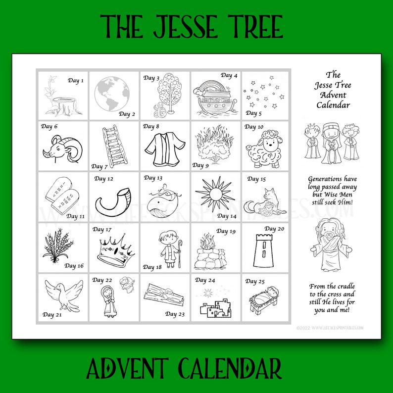 The Jesse Tree Advent Calendar: Christmas Bible Verse Coloring Activity ...