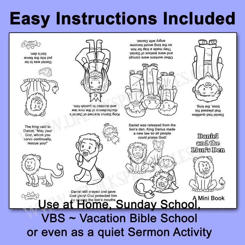 Daniel and the Lion's Den: Mini Coloring Book Bible Story Craft (PDF ...
