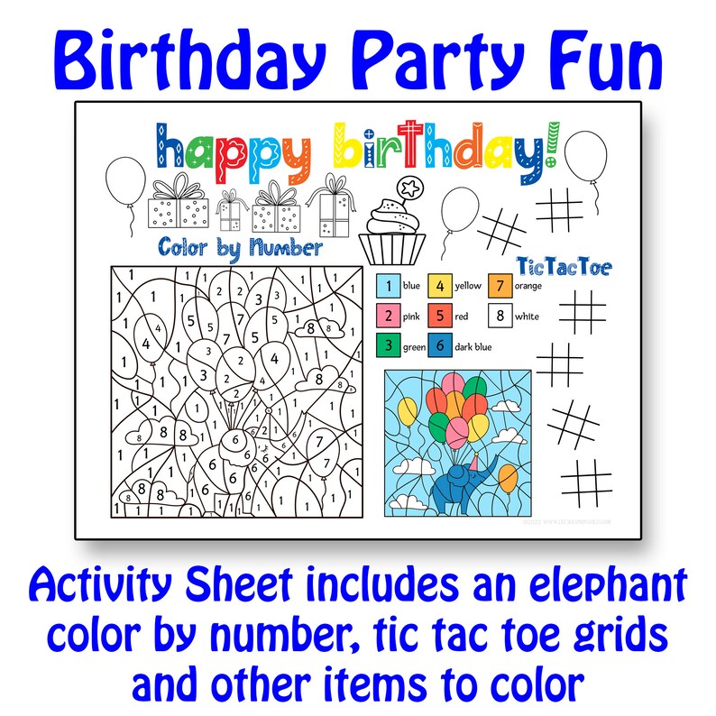 Birthday Color by Number Activity Sheet | Party Table Placemat ...