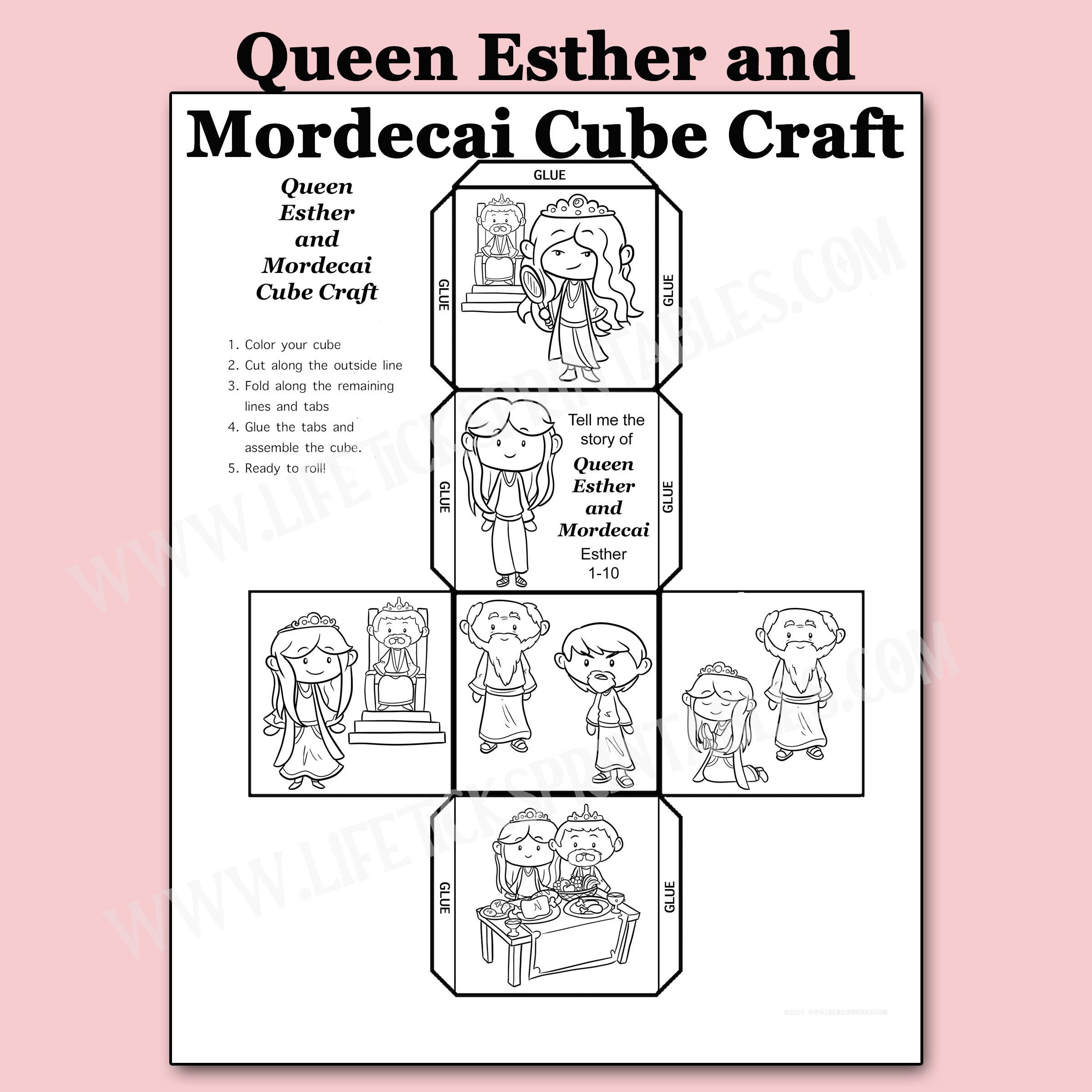 Queen Esther Coloring Cube Craft: Bible Story Activity (PDF) - Etsy