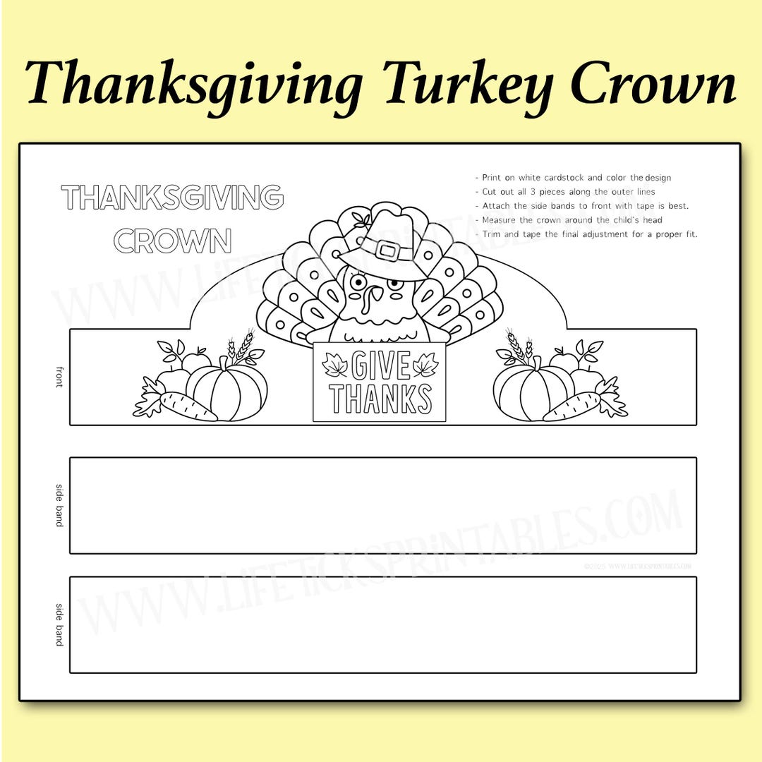 Give Thanks Turkey Crown: Thanksgiving Coloring Craft (PDF Download) - Etsy