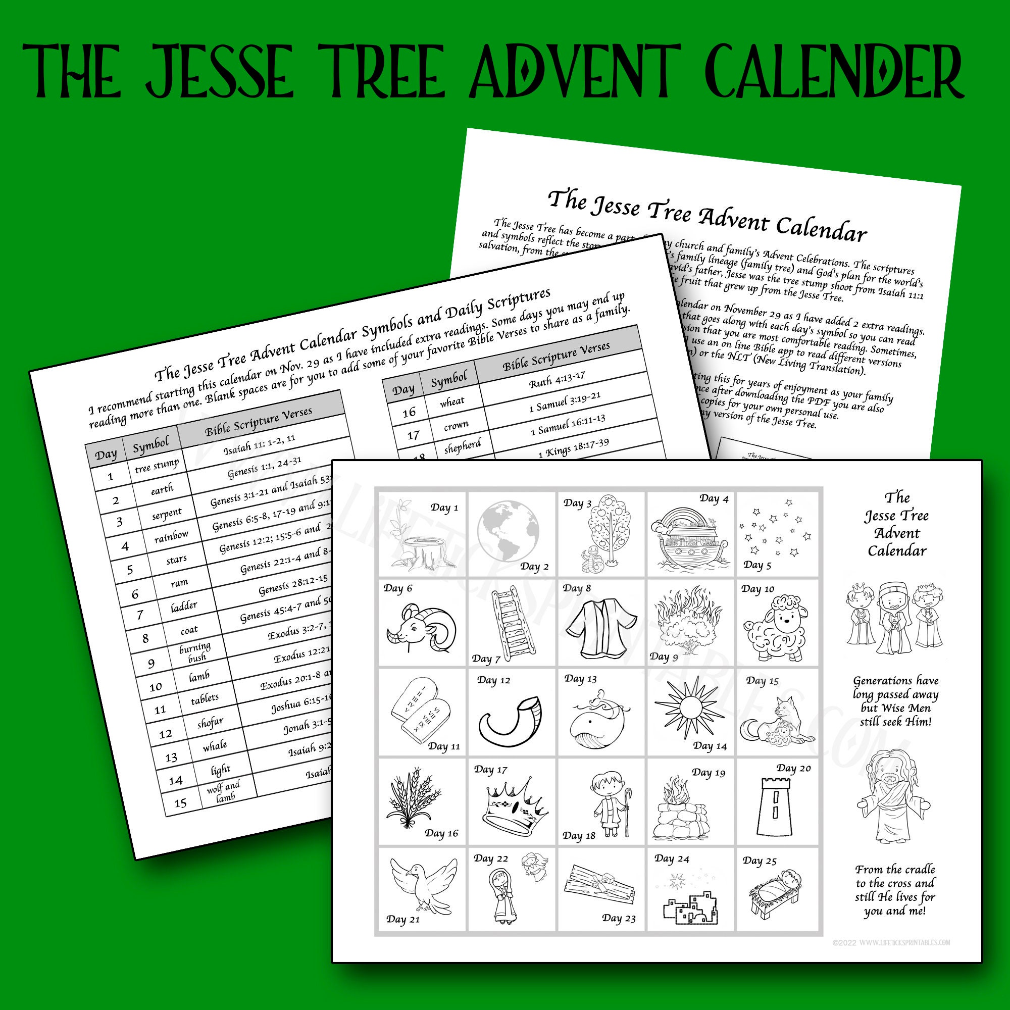 The Jesse Tree Advent Calendar: Christmas Bible Verse Coloring Activity ...