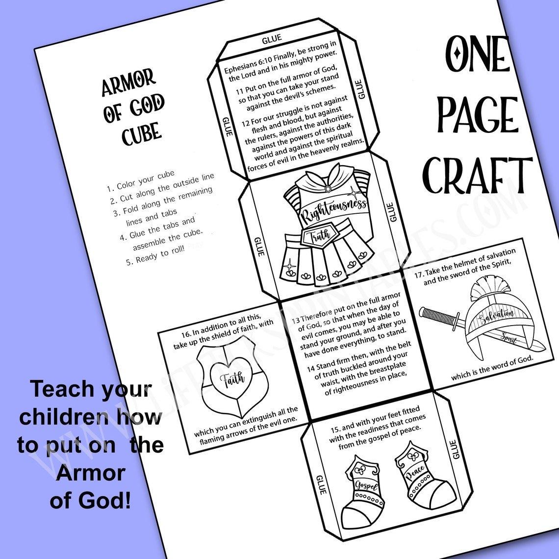 Armor of God Coloring Cube Craft: Ephesians 6 Bible Memory Verse ...