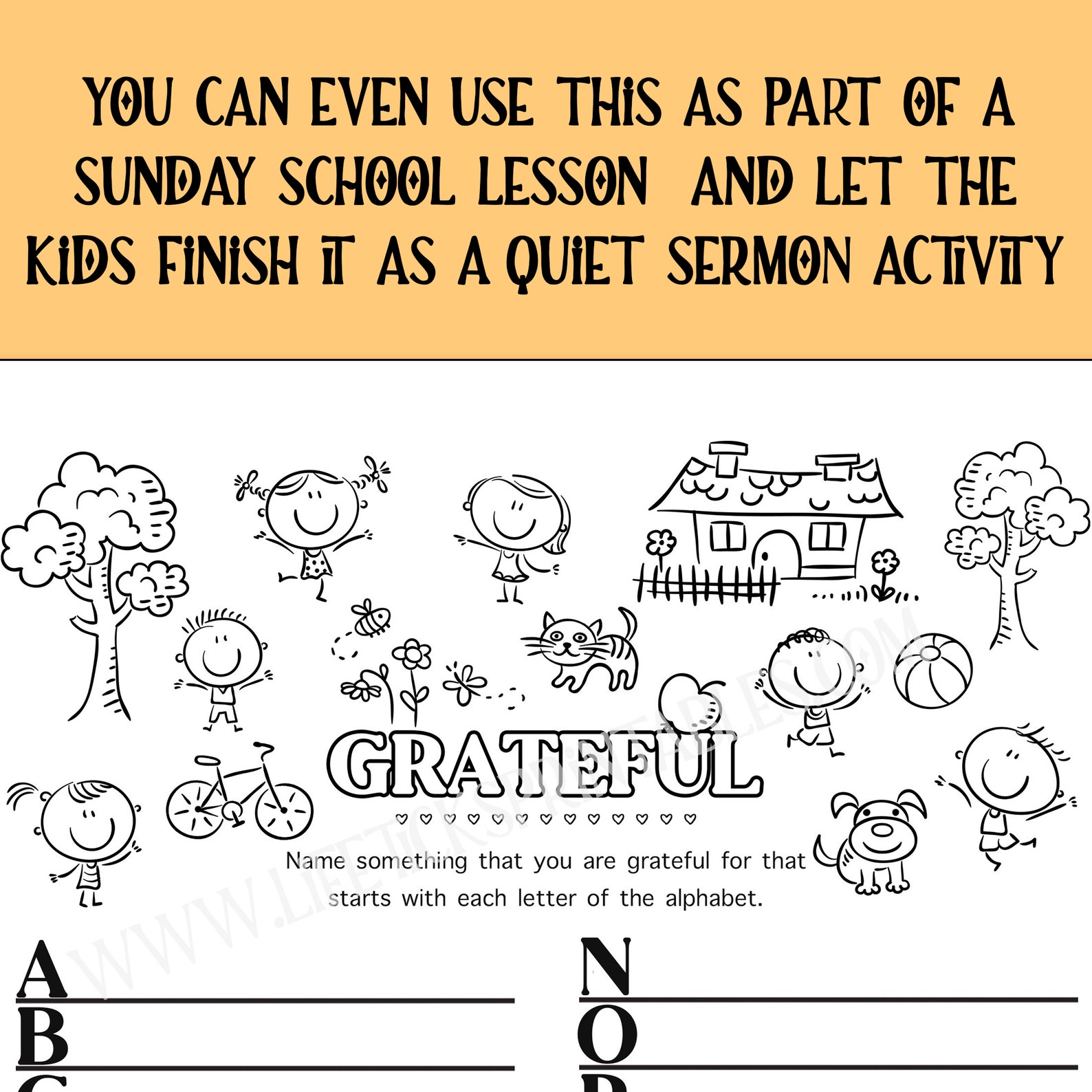 Grateful ABC Alphabet Activity: Thanksgiving Word Color & BW Activity ...