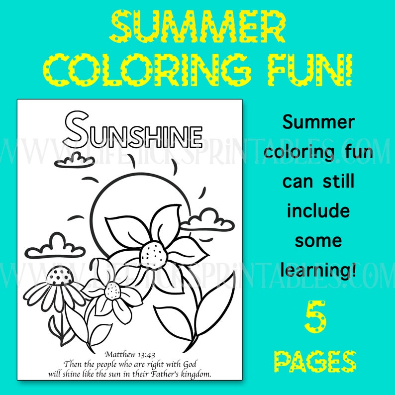 Summer and Scripture Coloring Pages 5 Coloring Sheets With - Etsy