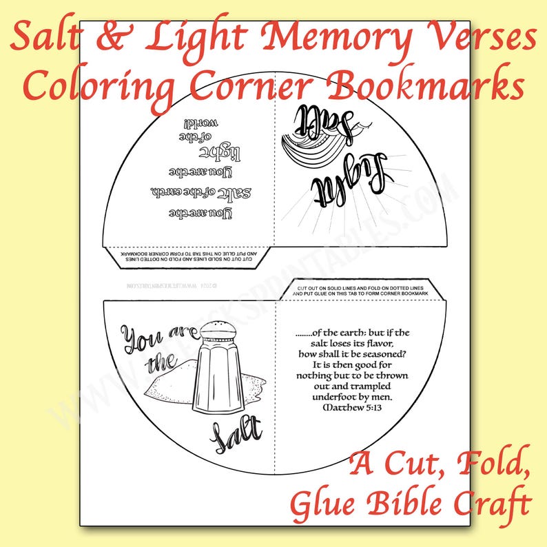 Salt & Light Bible Verse Corner Bookmarks Coloring Activity (PDF) - Etsy