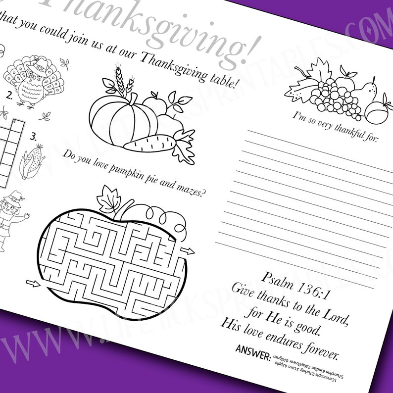 Happy Thanksgiving Printable Activity Coloring Placemat | for Tweens ...