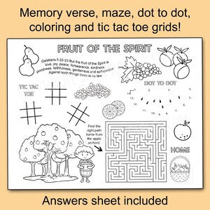 Fruit of the Spirit Coloring Activity Page | Bible Memory Verse | Maze ...