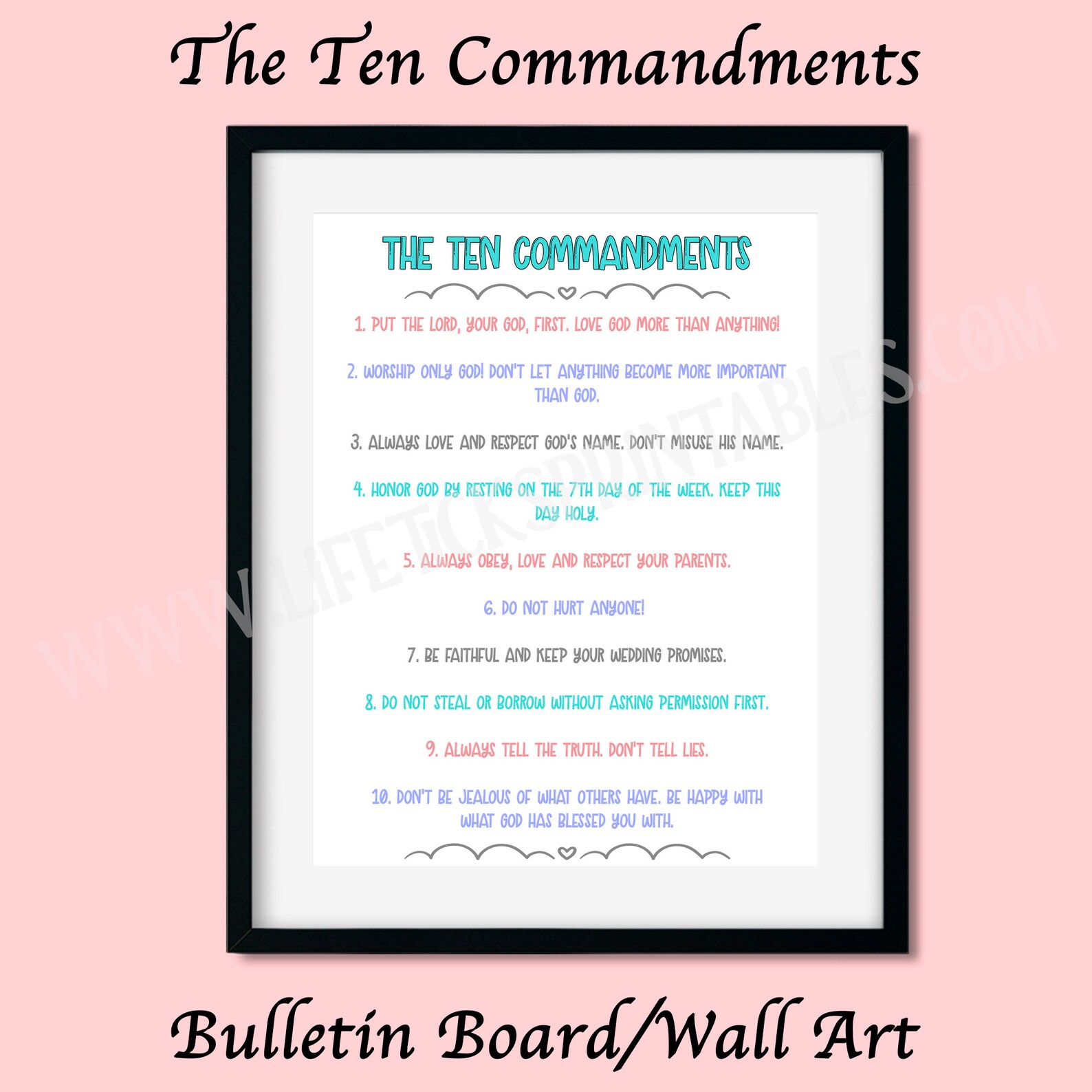 The 10 Commandments Bulletin Board and Frameable Wall Art | Exodus 20 ...