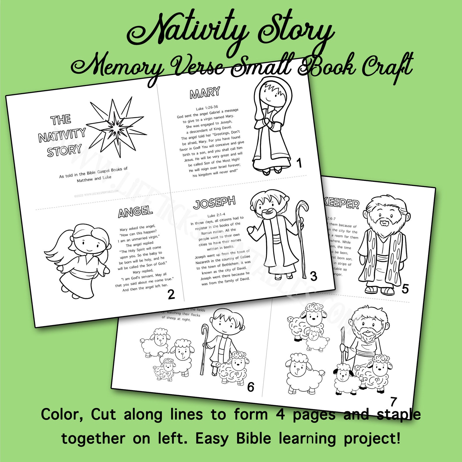 The Nativity Story Book Craft | Bible Coloring & Bible Memory Verse ...