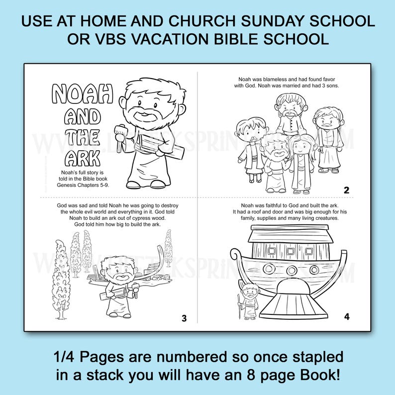 Noah's Ark Story Small Book Craft: Bible Coloring Activity (PDF ...