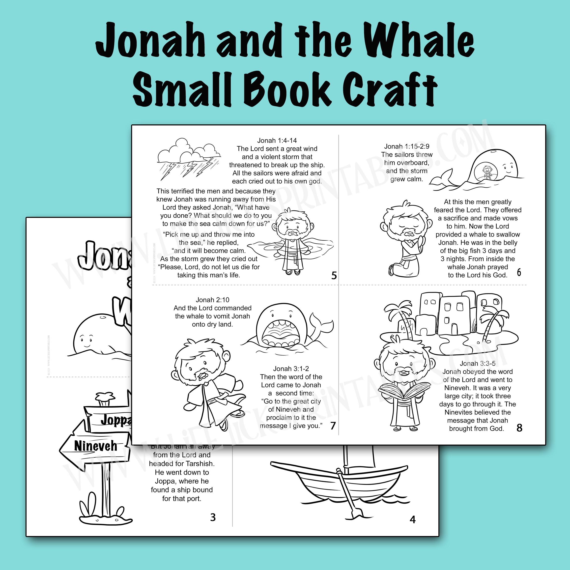 Jonah and the Whale: Small Coloring Book Craft, Bible Story Activity ...
