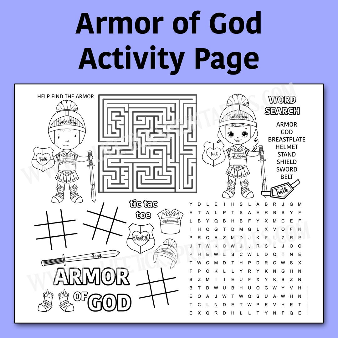 Armor of God Activity Page: Bible Coloring, Word Search, Maze (PDF ...