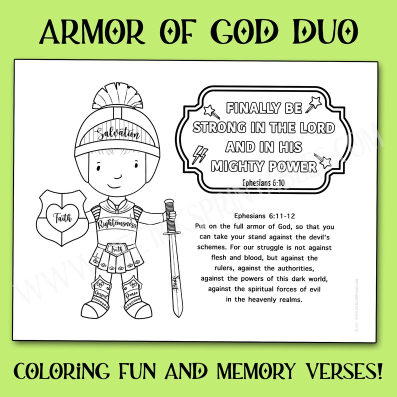 Armor of God Coloring Activity: Ephesians 6, Sunday School (digital ...