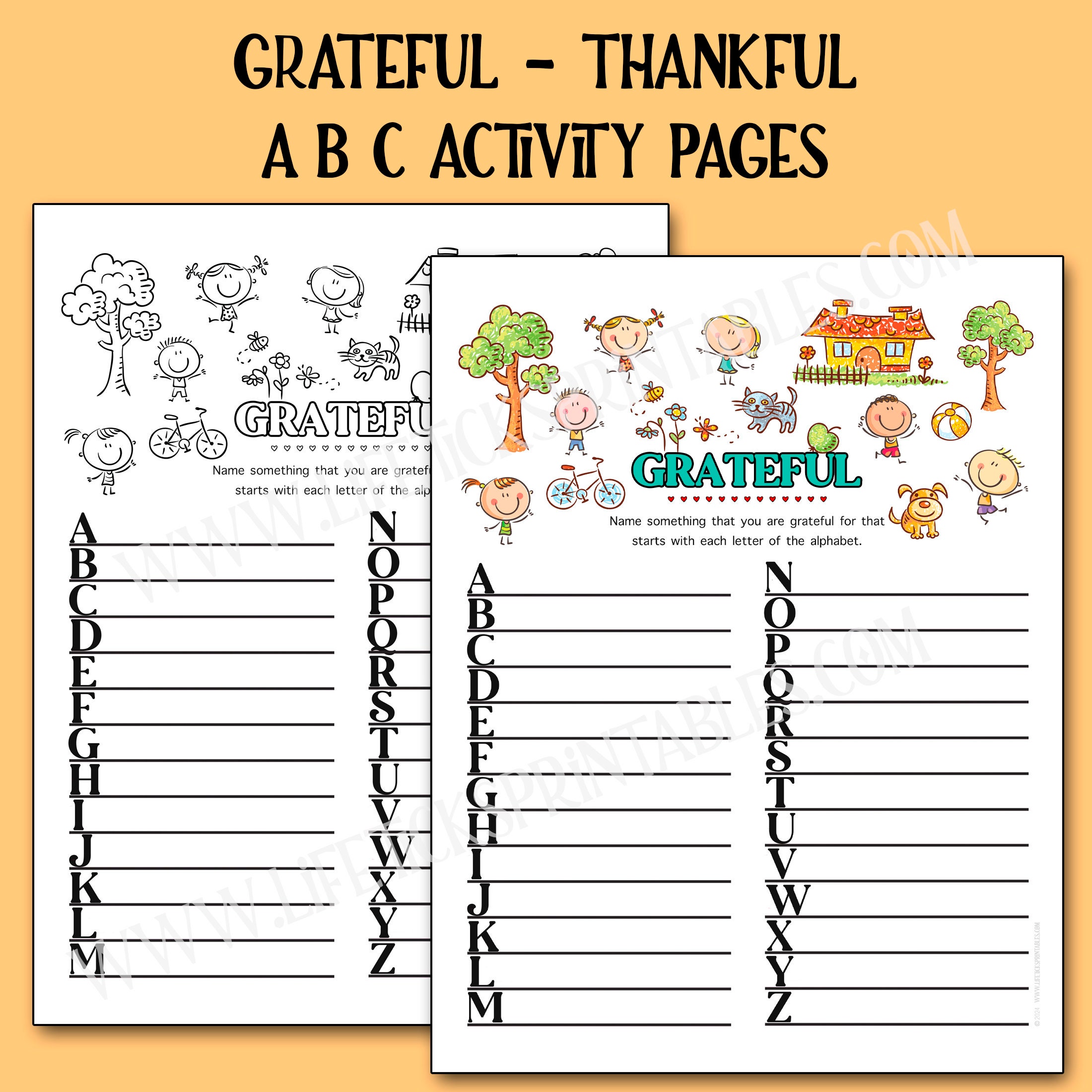 Grateful ABC Alphabet Activity: Thanksgiving Word Color & BW Activity ...