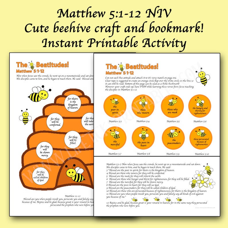 The Beatitudes Bible Craft and Bookmark: Sunday School Activity (PDF ...