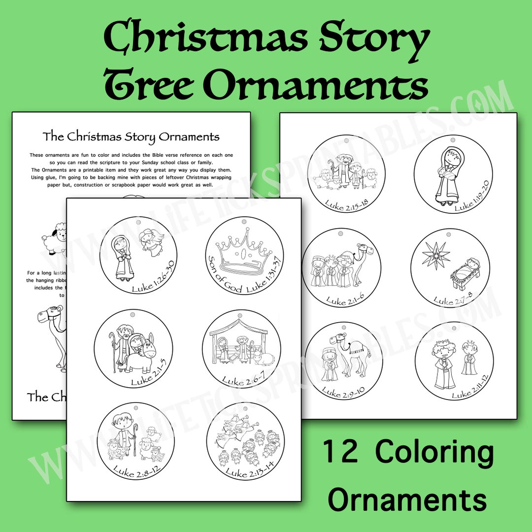 Christmas Story Coloring Tree Ornaments | Nativity Bible Verse ...