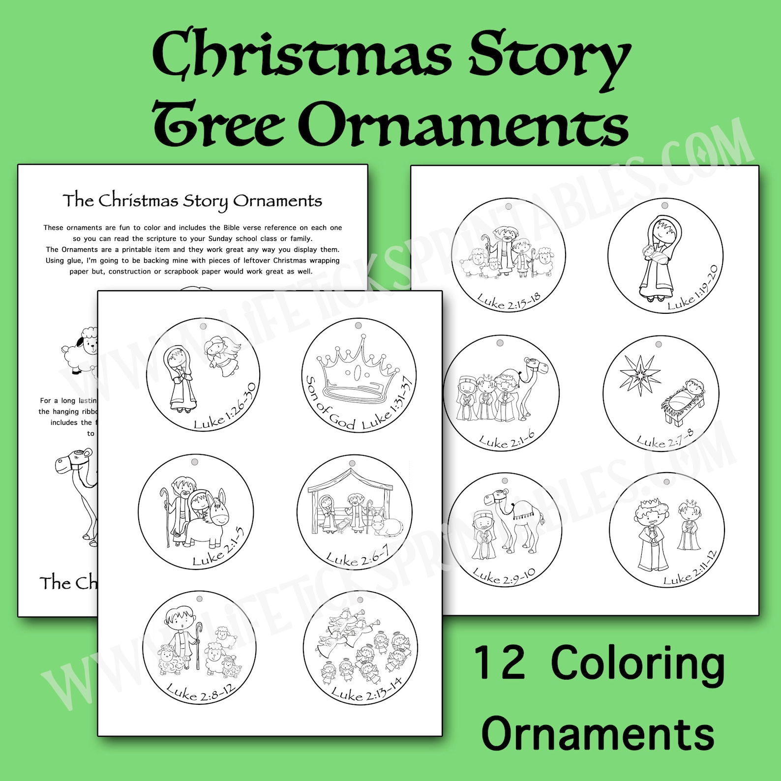 Christmas Story Coloring Tree Ornaments | Nativity Bible Verse ...