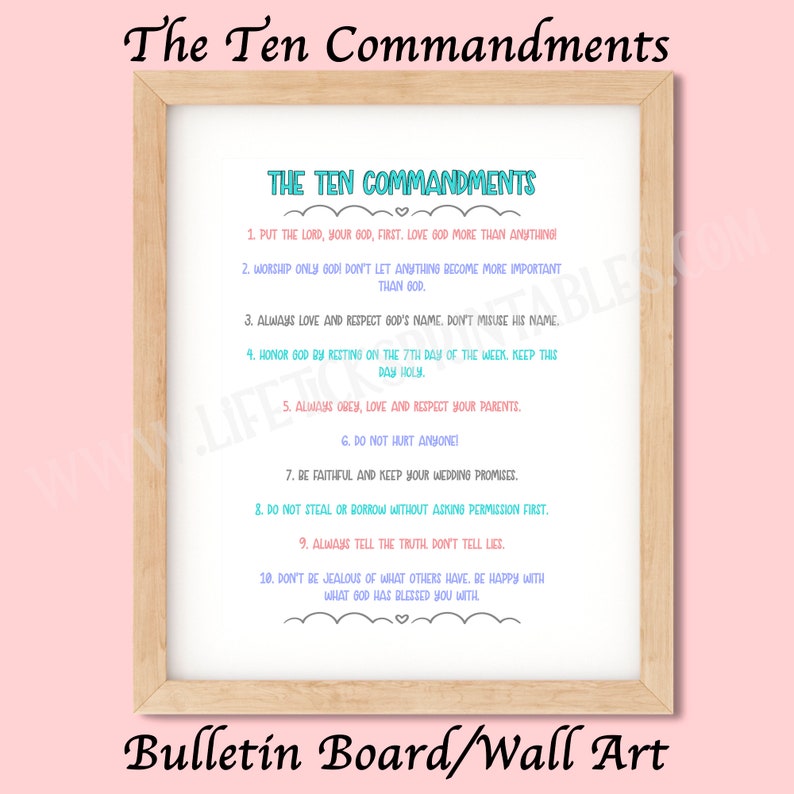 The 10 Commandments Bulletin Board and Frameable Wall Art | Exodus 20 ...