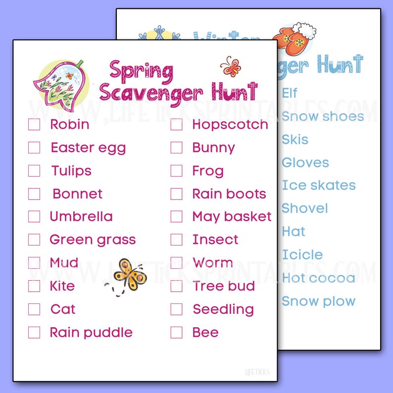 Four Seasons Scavenger Hunt Activity Sheets: Play on Team or Lone ...