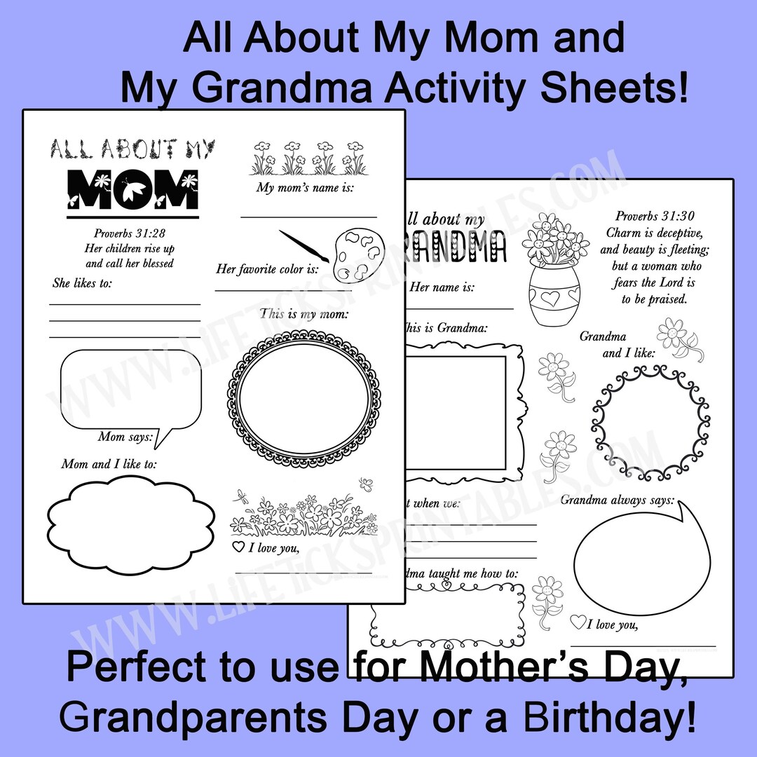All About Mom and Grandma Activity Pages | Use in Place of A Mother's ...