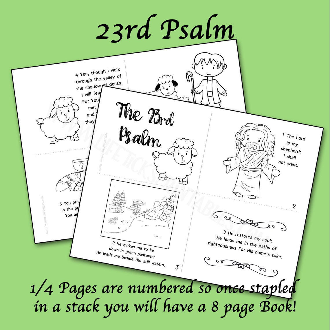 23rd Psalm Small Coloring Book Craft: Bible Memory Verse Activity (PDF ...