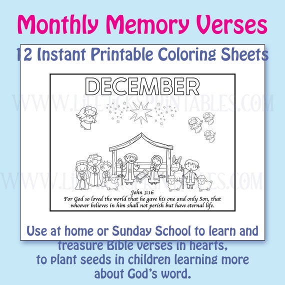Color the Bible Verse Monthly Coloring Sheets Monthly Memory - Etsy